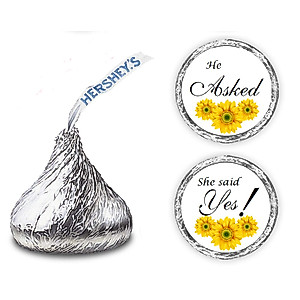 324 Sunflower He Asked She Said Yes! Kisses Wedding Stickers, Floral Chocolate Drops Labels Stickers for Weddings, Bridal Shower Engagement Party Decorations, Party Favors for Kisses