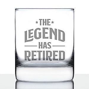 The Legend Has Retired - Whiskey Rocks Glass - Funny Retirement Gifts for Boss or Coworkers - 10.25 Oz