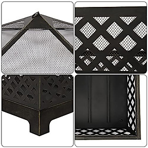 Fire Pits for Outside Firepit Outdoor Fireplace Wood Burning Fire Pit, 26.4 Inchs Large Portable Fire Pit with Fire Pit Screen for Outdoor Outside Camping Patio Garden Backyard, Bronze