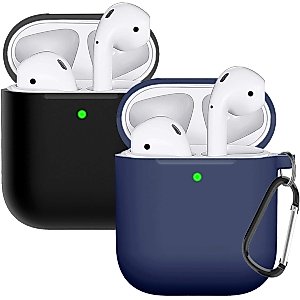 Compatible with AirPods Case Cover Silicone Protective Skin for Airpods Case 2&1 (2 Pack) Black/Navy Blue