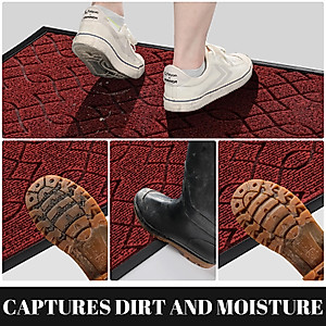 Yimobra Front Door Mats, Heavy Duty Water Absorbent Mud Resistant Easy Clean Entry Outdoor Indoor Rugs,Non Slip Backing, Exterior Mats for Outside Patio Porch Farmhouse, 29.5 x 17, Red