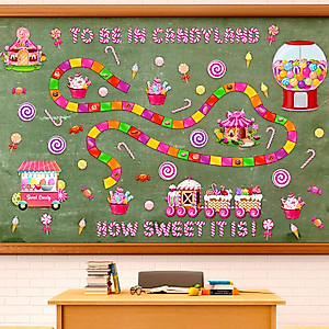 Outus Candyland Ice Cream Bulletin Board Decor Set Classroom Decoration Candy Land Ice Cream Cutout with Glue Points for Candy Birthday Party Classroom School Office Supply Halloween Decor (Candyland)