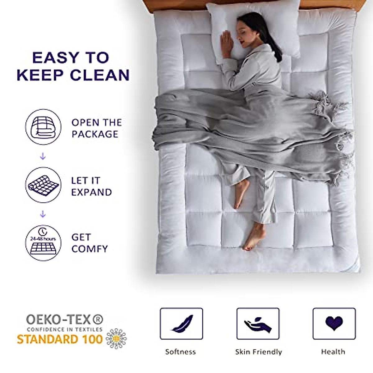 BDEUS Dual Layer 4 Inch Memory Foam Mattress Topper Queen Size, 2 Inch Gel Memory Foam Plus 2 Inch Down Alternative Quilted Pillow Top Cover