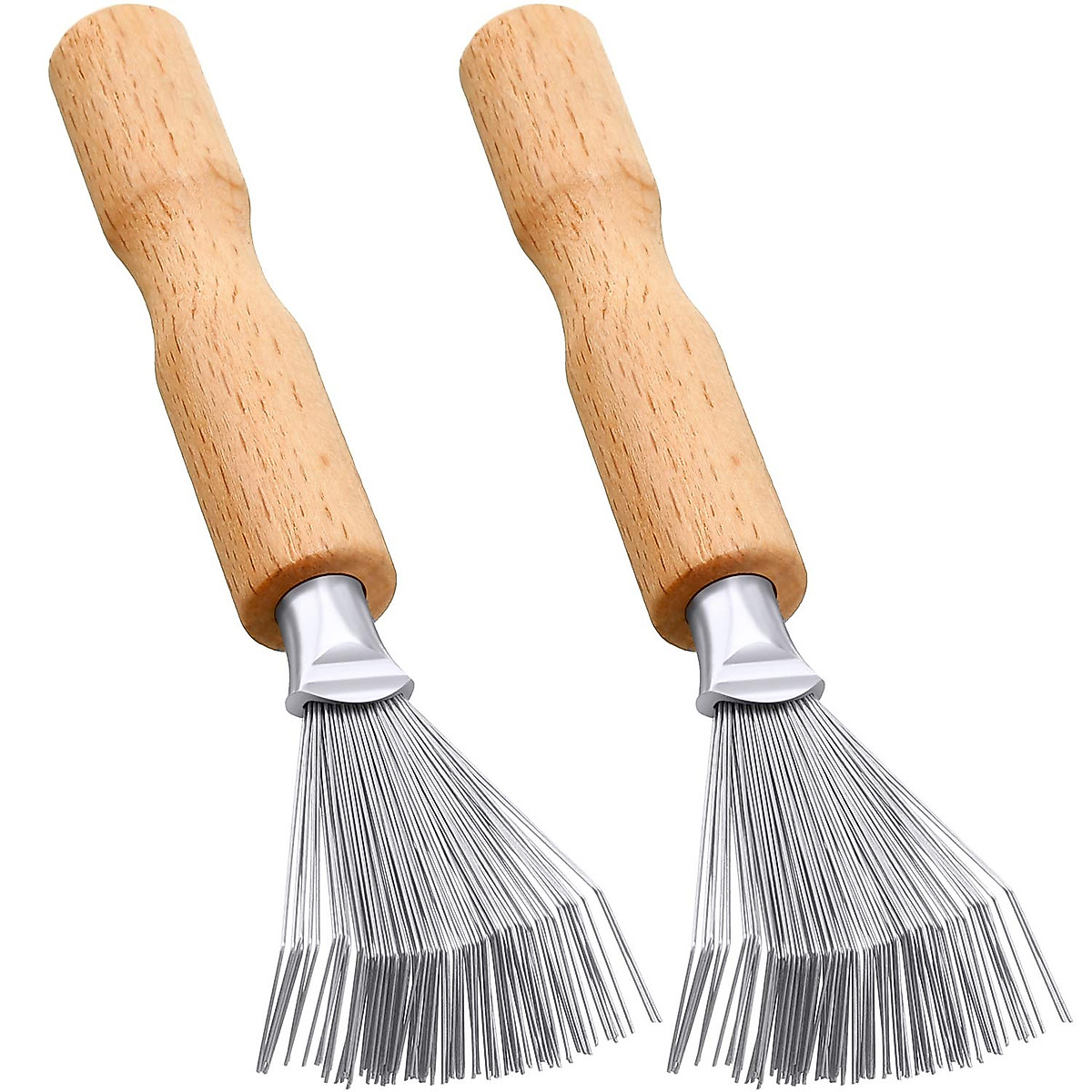 2 Pieces Hair Brush Cleaner Tool Cleaning Tool Comb Cleaner Hair Brush Cleaner Comb Brushes Mini Hair Dirt Remover Brush with Metal Wire Rake Wooden Handle for Home and Salon Use(Handle with Groove)