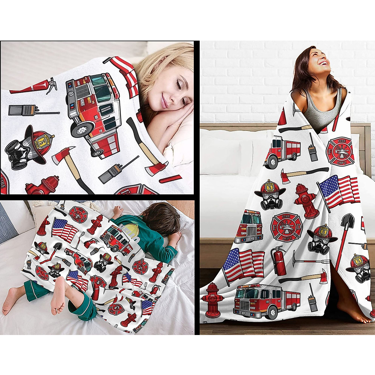 Firetruck Throw Blanket, Super-Soft Firefighter Blanket for Toddler Boys, Kids, and Children, Fleece Blanket Warm Fluffy and Cozy Soft Blanket for All Season 40"x50"