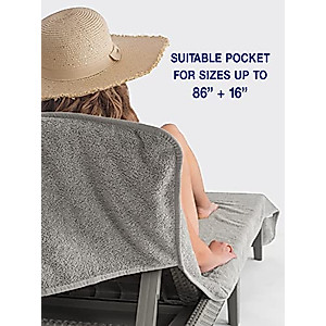 American Soft Linen Chaise Lounge Covers with Pocket, 100% Cotton Pool Chair Lounge Towel, 86"x30" Oversized Beach and Pool Lounge Chair Towel, Gray