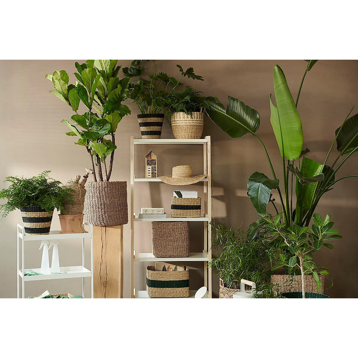 Room Copenhagen Vita 3-Piece Round Basket Set, Natural/Cream/Black