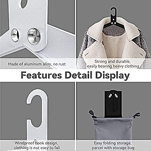 Sazfli 3-Pack Foldable Travel Hangers, Portable Lightweight Aluminium Alloy and Durable Collapsible Hanger with Storage Bag for Camping Traveling Outdoor, Black
