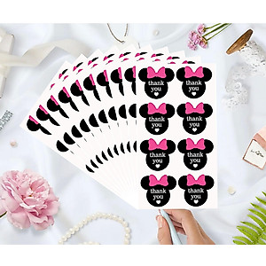 Pop Resin Mickey Minnie a Mouse Thank You Stickers 2.38 x 2 inch Mickey Ears Thank You Labels for Envelope Seals Birthday Baby Shower Party 200 Pack, Pink