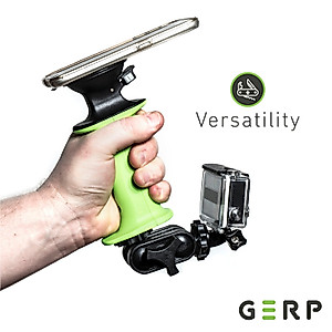 GERP Gear Action Kit - All-in-One Stand, Grip, and Mount Plus Accessories for Tablets, Phones, and Action Cameras - Black - Suction Mount, Swivel Mount, and Dual Tripod Mounts