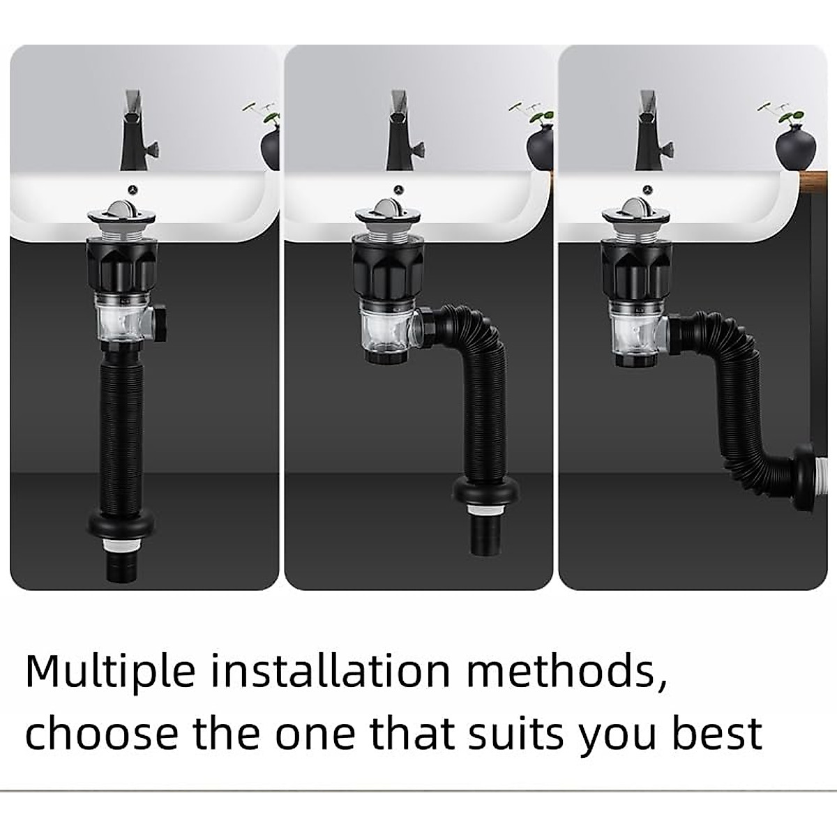 Wuyue Hua Bathroom Sink Drain Kit with Flexible Expandable P-Trap Sink Drain Pipe Tube Anti-Odor Bathroom Sink Drain Pipe for 1-1/4",1-1/2" and 2'' Drain Hole (Bounce Style)