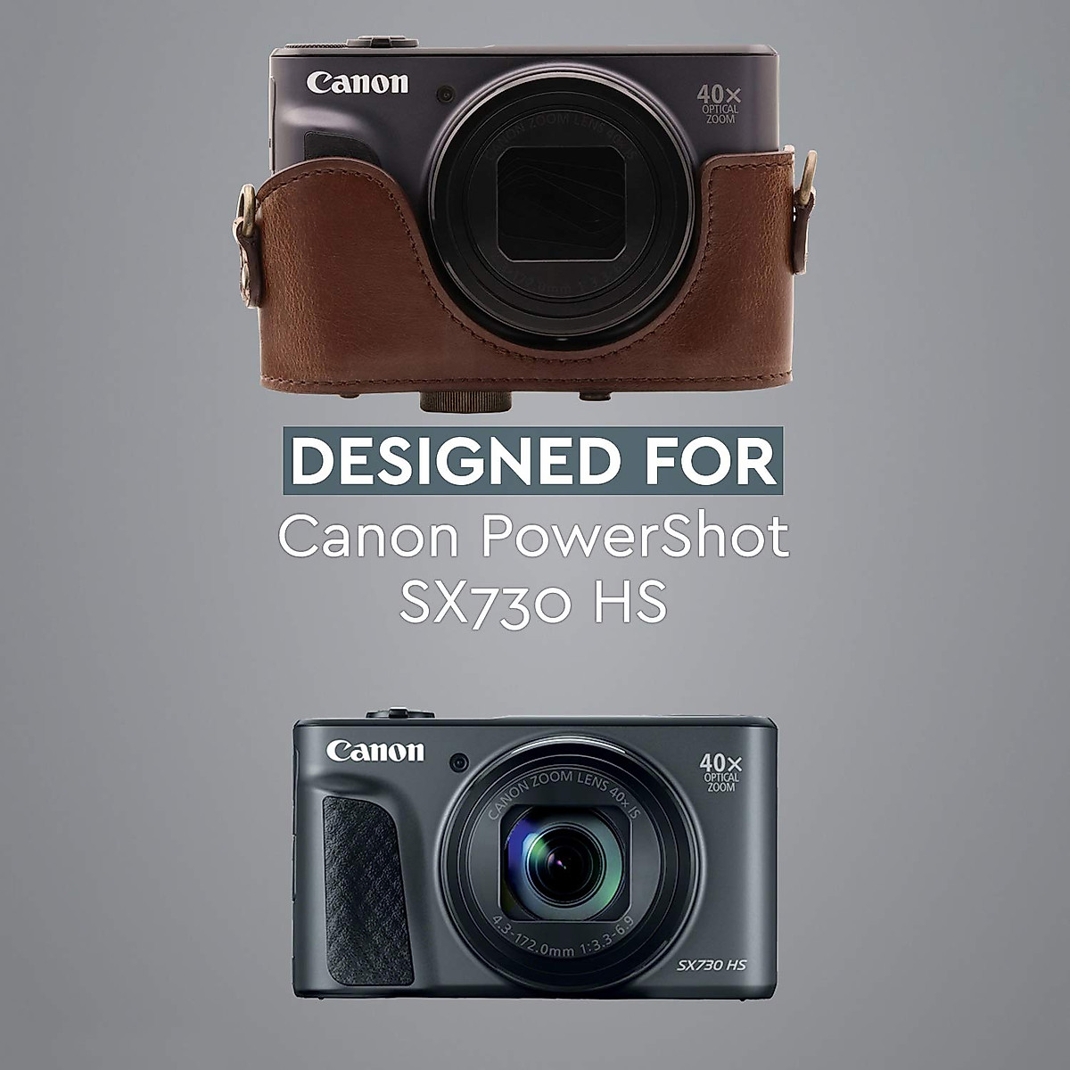 MegaGear MG1174 Canon PowerShot SX740 HS, SX730 HS Ever Ready Leather Camera Case with Strap - Dark Brown