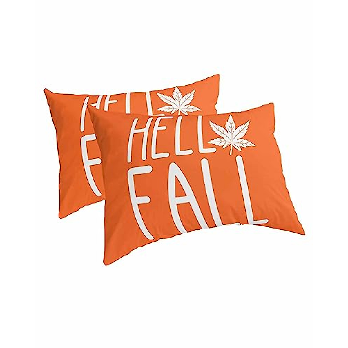 Edwiinsa Hello Fall Pillow Covers King Standard Set of 2 Bed Pillow, Rustic Orange Autumn Maple Leaf Plush Soft Comfort for Hair/Skin Cooling Pillowcases with Envelop Closure 20''x36''