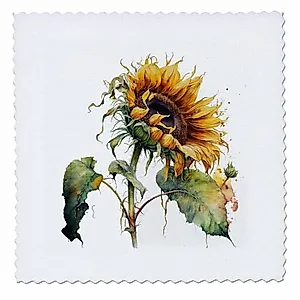 3dRose Pretty Rustic Sunflower Illustration - Quilt Squares (qs-378081-8)