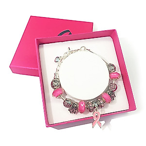 Yuvinw Pink Ribbon Breast Cancer Awareness Bracelet With Gift Box For Women