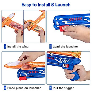 Lydaz 3 Pack Airplane Launcher Toys, 2 Flight Modes LED Slingshot Foam Airplanes for Kids with 3 DIY Stickers, Outdoor Sport Flying Toys Birthday Gifts for Boys Girls Age 3 4 5 6 7 8 10-12 Years Old