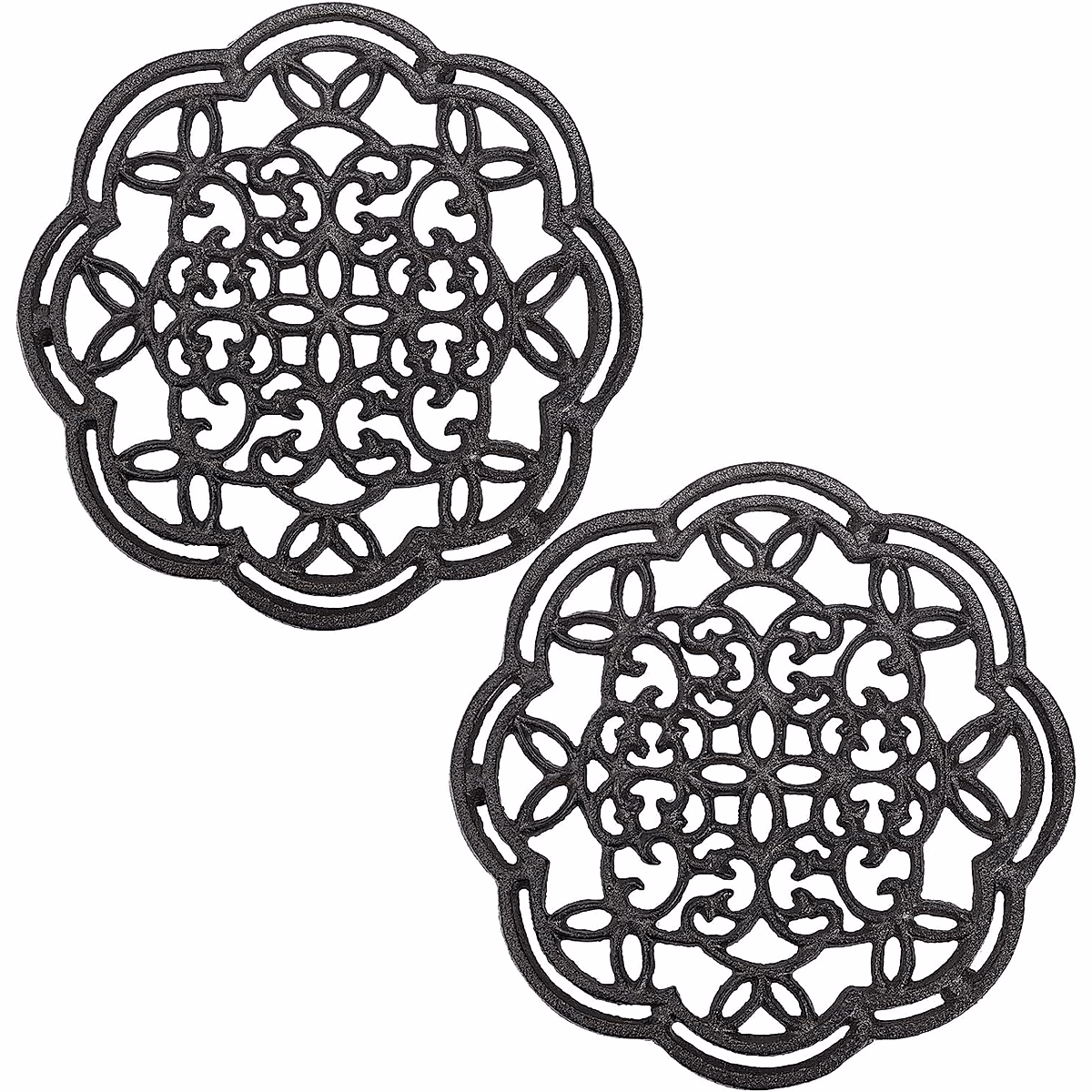 Yopay 2 Pack Cast Iron Trivet Heavy Duty, 7.7 inch Round Metal Trivet for Hot Pans or Teapot, Rustproof Pot Stands Holders with Rubber Pegs for Countertop, Dining Table, Kitchen Farmhouse Decoration