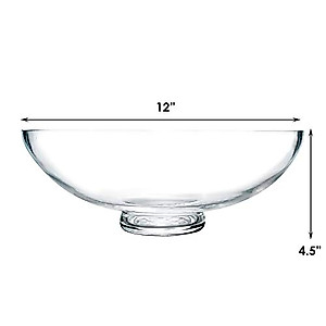 CYS Excel Glass Decorative Footed Bowl (H:4.5" D:12") | Fruit Display Bowl | Terrarium Bowl | Compote Vase Kitchen Table Centerpiece | Footed Pedestal Bowl