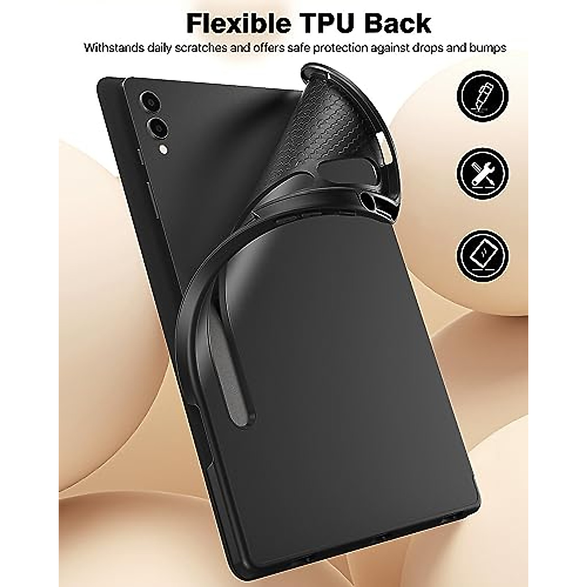 TiMOVO Case for Samsung Galaxy Tab S10+ Plus 2024/S9 Plus 2023, Soft TPU Back Protective Cover with S Pen Holder for Galaxy Tab S10+/S9+ 12.4 inch Tablet, Support Auto Wake/Sleep, Black