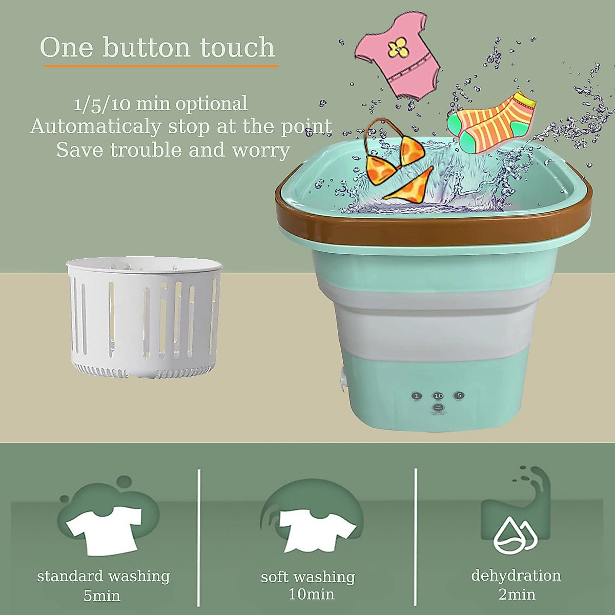 Mini Foldable Washing Machine for Baby Clothes, Underwear or Small Items, Foldable Portable Turbine Washer with Drain Basket for Apartment Dorm, Camping, Travelling, Gift for Friend or Family