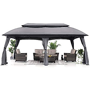 ABCCANOPY Gazebo 10x20 Patio Gazebo, Double Soft-Roof Patio Gazebos with Netting for Patios, Backyard, Garden or Outdoor Event, Dark Gray