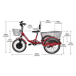 NLBFOU 22" Electric Trike,Electric Tricycle for Adult,350W Motor, 48V 13AH UL Certified Removable Lithium Battery ebike,3 Wheels Electric Bicycle with Large Basket for Men Women Senior