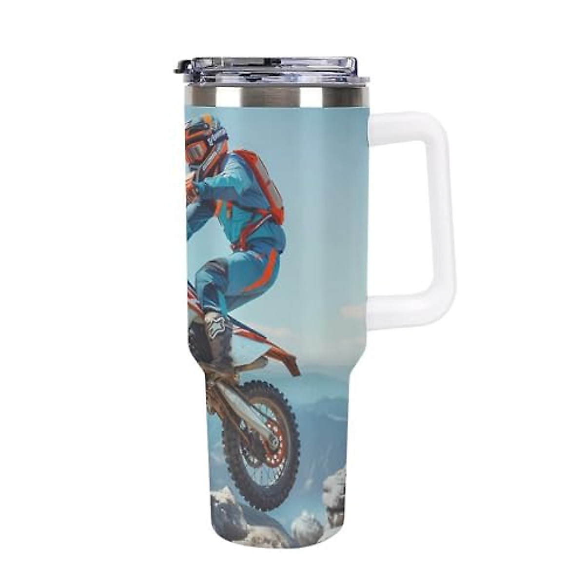 Motocross Dirt Bike Insulated Tumbler with Handle Stainless Steel Travel Coffee Mug with Lid And Straw 40oz