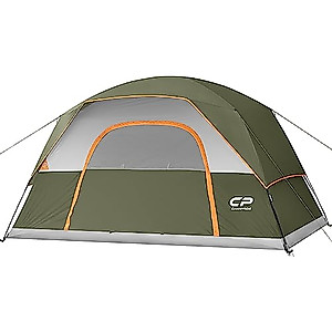 CAMPROS CP Tent 4 Person Camping Tents, Weatherproof Family Dome Tent with Rainfly, Large Mesh Windows, Wider Door, Easy Setup, Portable with Carry Bag - Olive