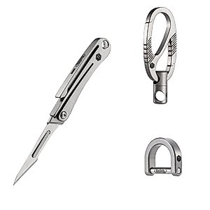 KeyUnity KK07 Mini Titanium Scalpel Knife, KM09 Dual-Gate Carabiner Keychain Clip & KA17 Titanium D Ring Bundle