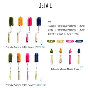 PETINUBE Baby Bottle Cleaning Brush Soft Brush Baby Bottle Cleaner Silicone Brush for Bottles and Cups for All Bottle Types(Navy, Swivel Handle Set)