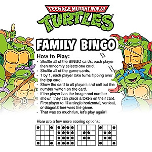 AQUARIUS Teenage Mutant Ninja Turtles Bingo Game - Fun Family Party Game for Kids, Teens and Adults - Entertaining Family Game Night Gift - Officially Licensed TMNT Merchandise - Ages 6 and Up
