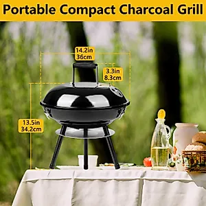 14Inch Portable Outdoor Charcoal Grill, Leonyo Small Tabletop BBQ Charcoal Grill Enamel Coated for Backyard Cooking, Camping, Picnics, Garden, Beach, Black