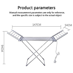 CHEMYO Portable Clothes Dryer Electric Heated Clothes Airer Dryer Free Standing Indoor Horse Rack Laundry Folding Washing Dry Winged 1470 * 540 * 940mm