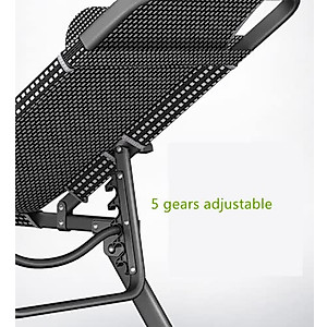 Phil Beauty Household Deck Chair Iron Alloy Balcony Chair 5 Gears Adjustable Leisure Nap with Pillow Portable,Black