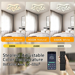 Ekjkldo 27" Ceiling Fan with Lights Remote Control Ceiling Light Fixture, 6 Speeds 3 Colors Low Profile Ceiling Fan with Light, Modern Ceiling Fan, Flush Mount Ceiling Fans for Living Room(White)