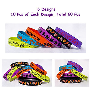 JAKADYUKS 60pcs Halloween Silicone Bracelets Party Rubber Wristband Trick or Treat Gifts School Gifts Supplies Return Gifts Bulk Toys for Teacher Prizes Party Accessories