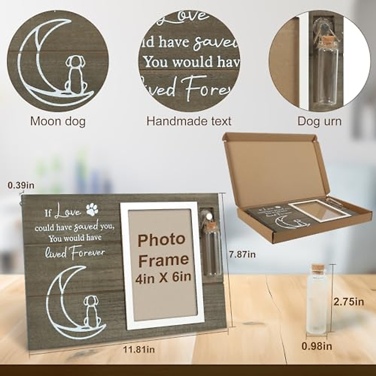 BlissfulAbode Dog Memorial Picture Frame with Pet Urns for Dogs Ashes,Pet Owner Home Décor,Remembrance and Condolences Gifts for Loss of Dog,Wooden (4 X 6 Inches)