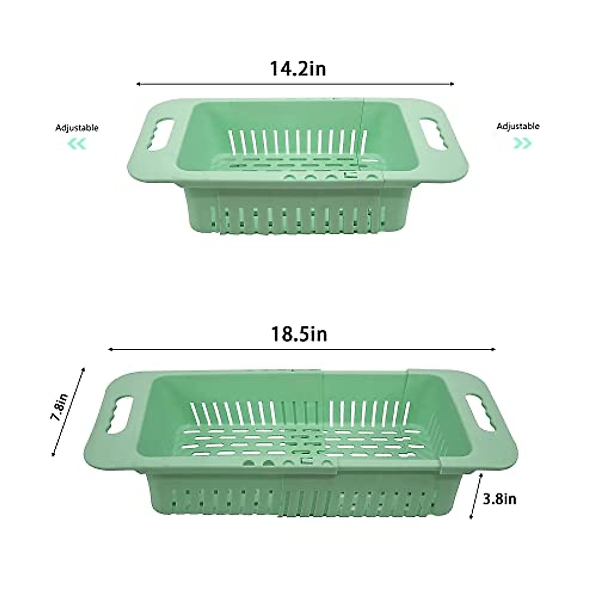 MineSign Extendable Over the Sink Colander Fruits and Vegetables Drain Basket Adjustable Strainer Sink Washing Basket for Kitchen (Green)