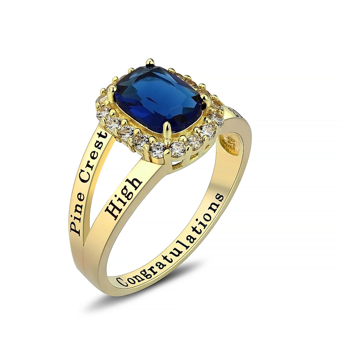 Personalized 10kt White Gold Class Ring with Cubic Zirconia Birthstone Women's Graduation Ring Customizable Women's Class Ring High School & College Sizes 5-15