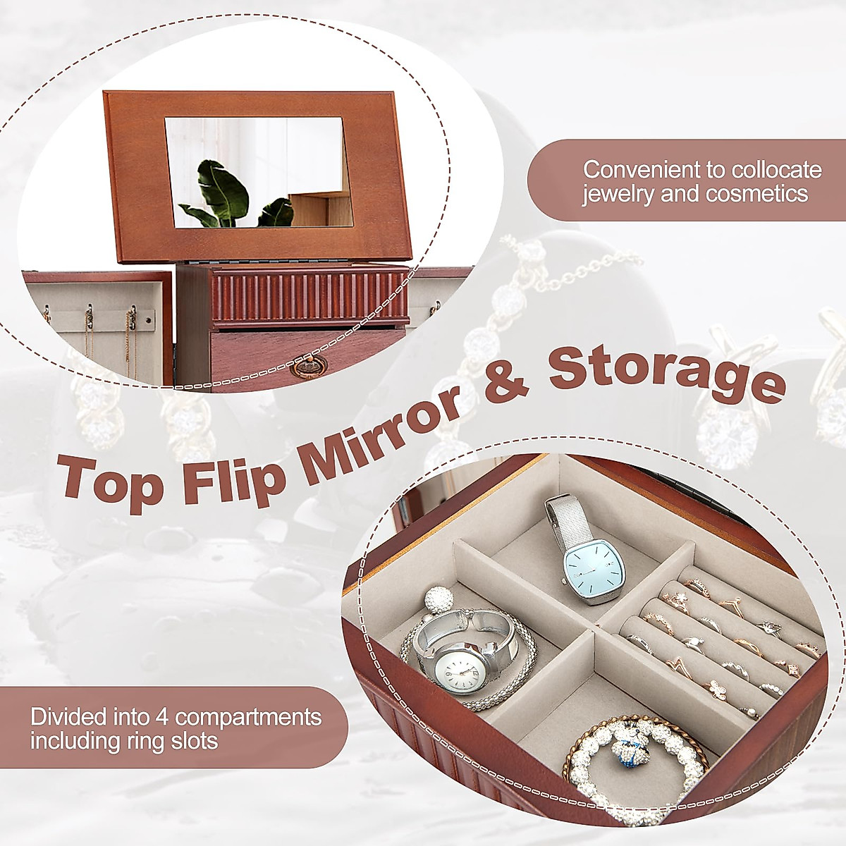 Giantex Standing Jewelry Armoire Cabinet Storage Chest with 7 Drawers, 2 Side Doors, 12 Necklace Hooks, Makeup Mirror and Top Divided Storage Organizer, Large Standing Jewelry Armoire