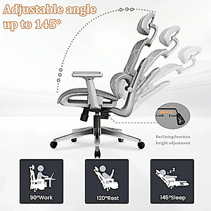HDHNBA Ergonomic Office Chair, High Back Desk Chair with 3-Gear Lumbar Support,3D Armrest and Adjustable Headrest,Mesh Height Swivel Computer Gaming Chair,Tilt Function