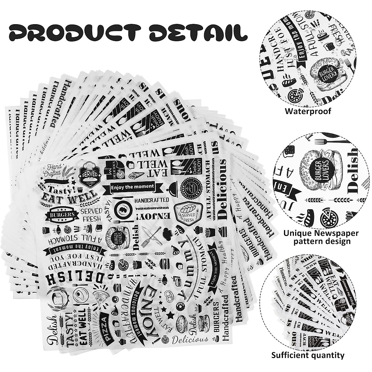 Deli Wax Paper Sheets Grease Resistant Tray Basket Liners Square Hot Dog Wrappers White Newsprint Paper Water and Grease Proof Sandwich Wrapping Paper for Food Baking, 12 x 12 Inch (200, White)