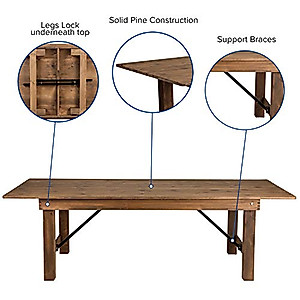 Flash Furniture HERCULES Series 8' x 40" Rectangular Antique Rustic Solid Pine Folding Farm Table