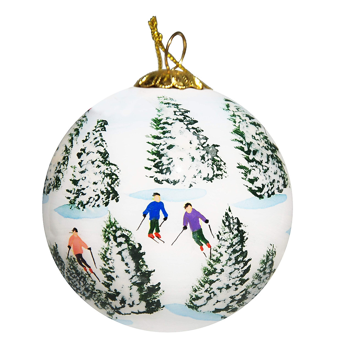 Art Studio Company Hand Painted Glass Christmas Ornament - Skiing The Glades Vermont