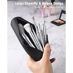 FERYES Large Travel Makeup Brush Holder, Magnetic Anti-fall Out Silicon Portable Cosmetic Face Brushes Holder, Soft and Sleek Makeup Tools Organizer for Travel- (8.27 * 2.36 * 1.57)