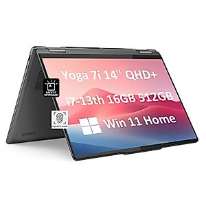 Yoga 7i 2-in-1 Business Laptop (14" 2.2K Touchscreen, Intel 13th Gen 10-Core i7-1355U, 16GB RAM, 512GB SSD), 17-Hr Long Battery Life, Backlit, Fingerprint, FHD Webcam, Grey, Win 11 Home - 2024