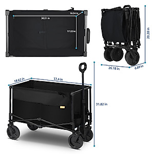 Tempera Collapsible Foldable Wagon with 220lbs Weight Capacity, Folding Wagon with All-Terrain Wheels, Havy Duty Utility Wagon for Sports, Grocery, Garden, Beach, Black