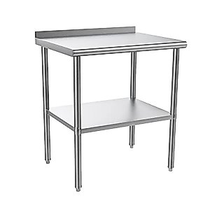 ROVSUN 30'' x 24'' Stainless Steel Table for Prep & Work,Commercial Worktables & Workstations,Heavy Dut Metal Table with Adjustable UnderShelf & Backsplash for Kitchen, Restaurant,Home,Hotel
