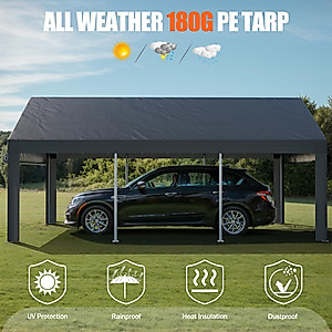 JAMFLY Carport, 12x20 ft Heavy Duty Carport Canopy with Roll-up Windows, Portable Garage with Removable Sidewalls & Doors, Car Canopy with All-Season Tarp for Car, Truck, Boat