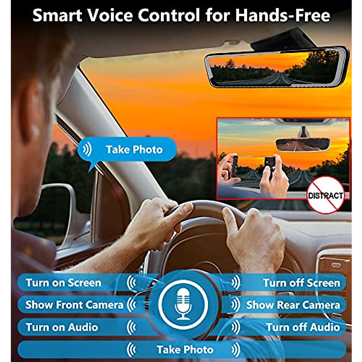 URVOLAX OEM 12" Mirror Dash Cam Voice Control,Car Backup Rear View Mirror Camera with Detached Front Lens,1296P Full HD Digital Rearview Dual Split Screen,Night Vision,Parking Assist,GPS